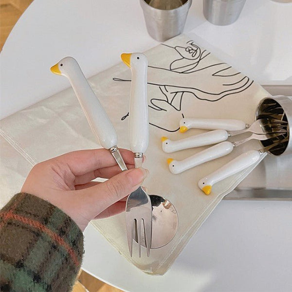 Cute Duck Spoon and Fork, Benson Duck Ceramic Tableware - UNEEDE